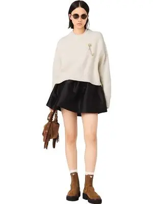 Maje Wool And Cashmere Sweater With Brooch - Neutral / White
