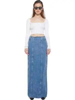MOTHER Snacks! The Chip Clip Maxi Fray Jerky Skirt - Blue