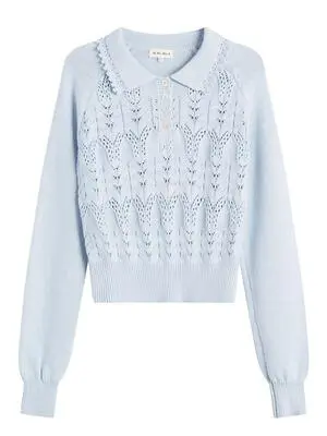 MY MUM MADE IT Buttoned Lace Knit Pullover - Bluewish