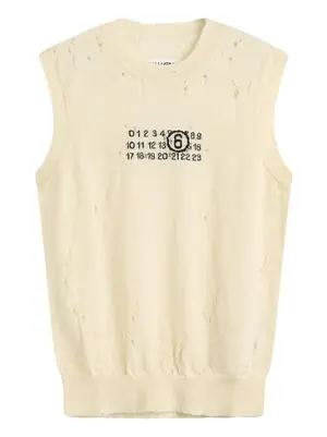 MAISON MARGIELA Numbers Logo Distressed Knitted Vest - Off White