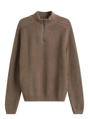 RONNING Quarter Zip Fisherman Sweater - Walnut
