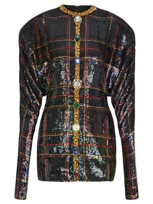 Balmain Sequin-embellished Plaid Dress - Black