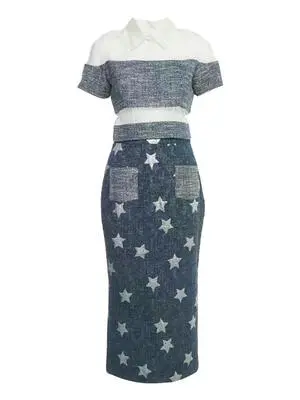 MARINA QURESHI Tweed Star Skirt Set - Blue
