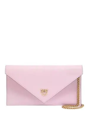 Pinko Leather Clutch With Metal Chain - Pink