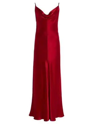 FFORME Emi Draped Hammered Satin Midi Slip Dress - Red