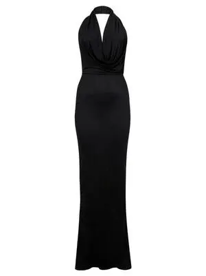 Dsquared2 Halterneck Maxi Dress With Draped V-neck - Black