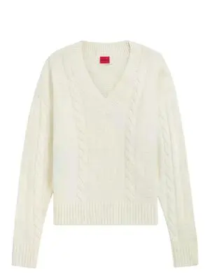 Hugo Cable-knit V-neck Sweater - White