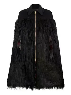 Roberto Cavalli Faux-fur Zip-up Cape - Black