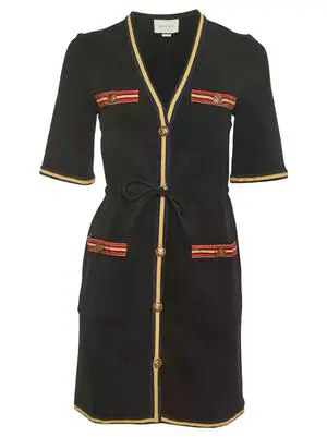 Gucci Stripe Trim Button Dress - Black