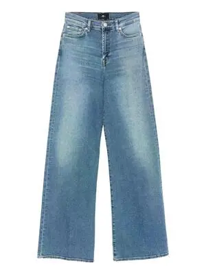 7 For All Mankind Buttoned Wide-leg Jeans - Blue