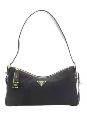 Prada 2013-2025 Leather And Tessuto Shoulder Bag - Black