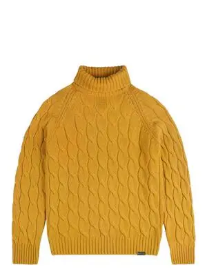 FAY Cable Knit Roll Neck Sweater - Yellow