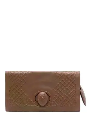 Bottega Veneta Nappa Embossed Intrecciato Turnlock Clutch Bag - Brown