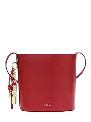 Furla Leather Bucket Bag With Charm - Red