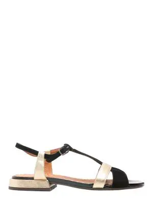 Chie Mihara Metallic-effect T-strap Flat Sandals - Black