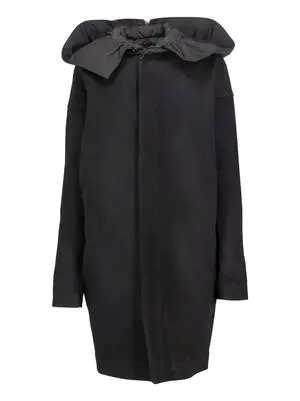 Rick Owens Wool Zip Hood Coat - Black