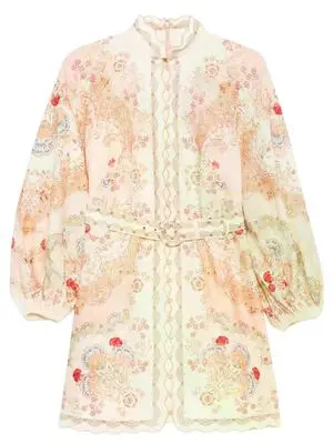 Zimmermann Floral-pattern Belted Mini Dress - Neutrals