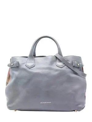 Burberry Leather And House Check Banner Satchel - Grey