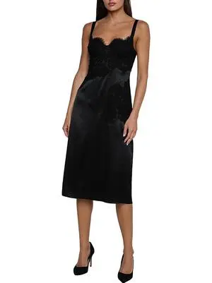 L'Agence Fenna Silk Lace Applique Dress - Black