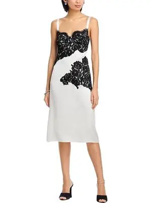 L'Agence Fenna Silk Lace Applique Dress - Ivory/black