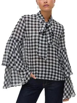 Vero Moda Sia Long Sleeve Flounce Top - Black Checks