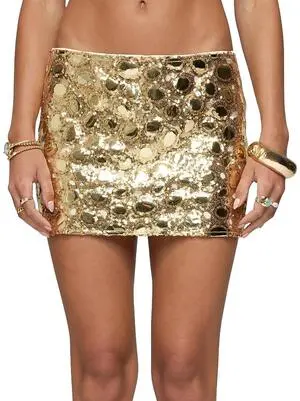 EDIKTED Hanina Sequin Mini Skirt - Gold