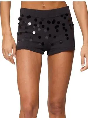 EDIKTED Sequin Knit Micro Shorts - Dark-gray