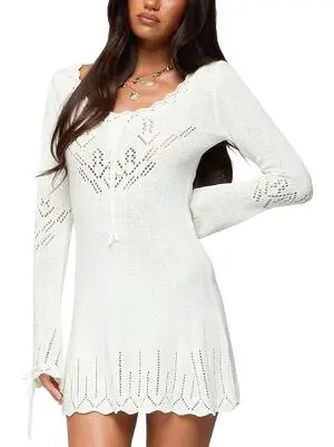 EDIKTED Shaia Pointelle Knit Mini Dress - Cream