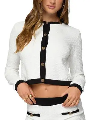 EDIKTED Mara Contrast Textured Knit Cardigan - White