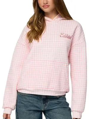 EDIKTED Gingham Oversized Hoodie - Pink