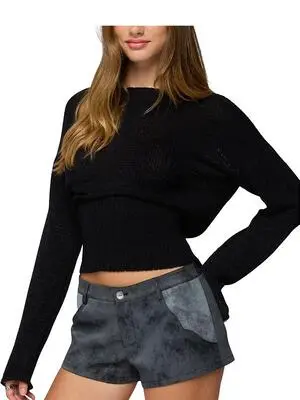 EDIKTED Tezi Boat Neck Knit Top - Black
