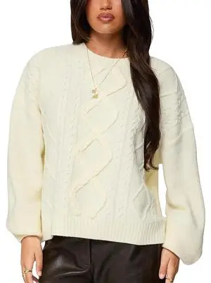 EDIKTED Braided Cable Knit Oversized Sweater - Cream