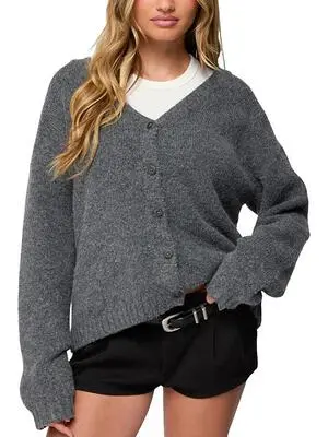 EDIKTED Oversized Knit Cardigan - Dark-gray