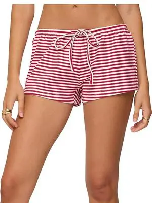 EDIKTED Striped Drawstring Shorts - Burgundy