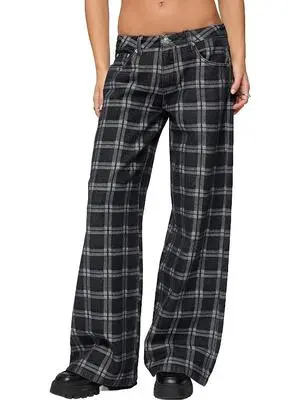 EDIKTED Kailani Plaid Baggy Jeans - Black-washed