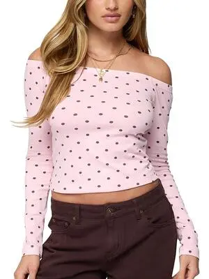 EDIKTED Leandra Off-shoulder Polka Dot Top - Light-pink