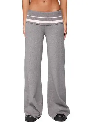 EDIKTED Fold Over Knit Pants - Gray-melange