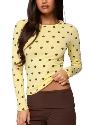 EDIKTED Polka Dot Long Sleeve T-shirt - Yellow
