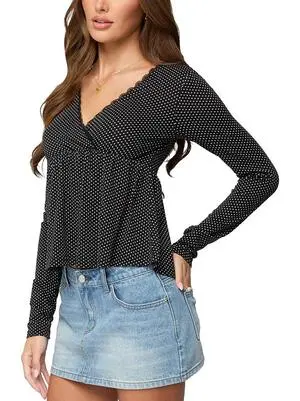 EDIKTED Kenzie Long Sleeve Babydoll Top - Black-and-white