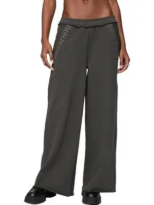 EDIKTED Wrenn Studded Wide Leg Sweatpants - Dark-gray