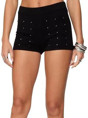 EDIKTED Harley Rhinestone Knit Shorts - Black