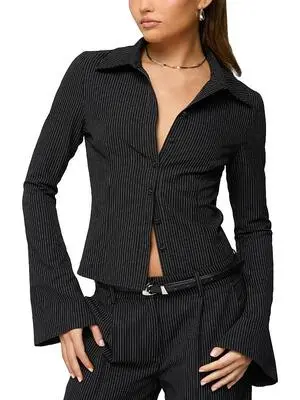 EDIKTED Pinstripe Tailored Button-up Shirt - Black