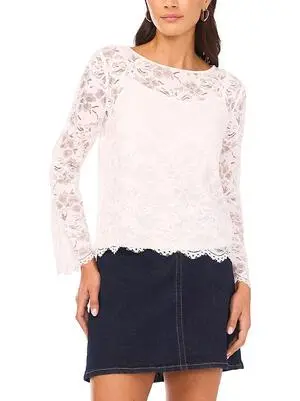Vince Camuto Lace Flare Sleeve Top - New Ivory