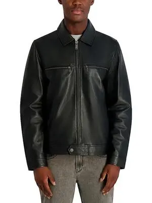 Karl Lagerfeld Paris Collared Leather Jacket - Black