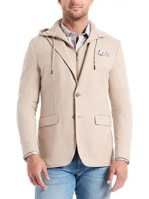 Robert Graham Woven Sport Coat With Drawstring Hoodie - Oatmeal