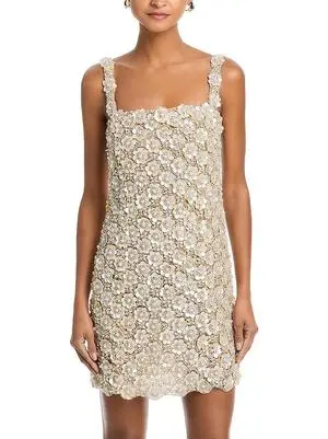 Oscar De La Renta Mother Of Pearl Embroidered Shift Dress - Silver