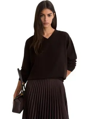 REISS Jenny Wool-cashmere V-neck Jumper - Chocolate Brown
