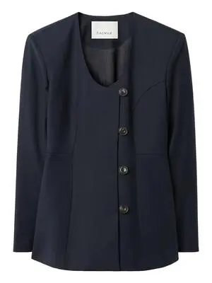 HOUSE OF DAGMAR Collarless Single Breasted Blazer - Navy