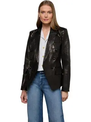 L'Agence Kenzie Croc-embossed Leather Blazer - Black Croc