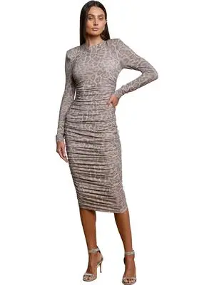 L'Agence Paityn Shirred Dress - Grey Multi Patch Leopard
